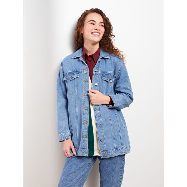 Gömlek Yaka Düz Uzun Kollu Kadın Rodeo Jean Ceket Gömlek Yaka Düz Uzun Kollu Kadın Rodeo Jean Ceket