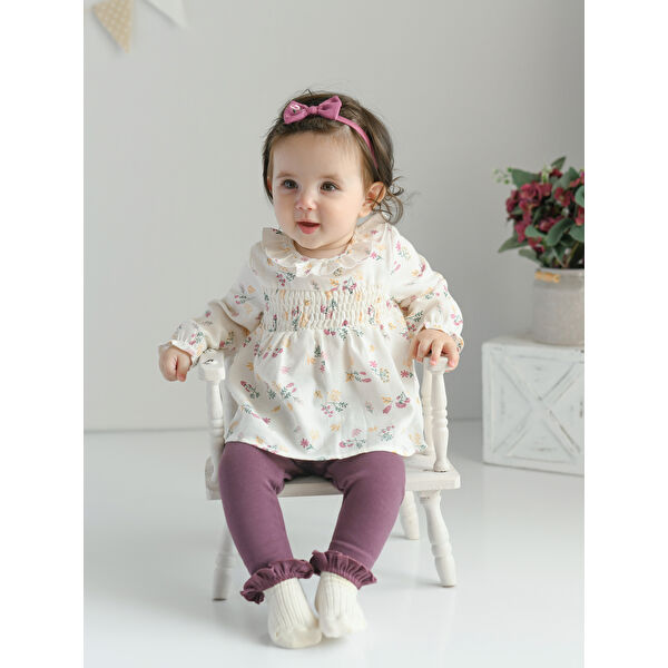 Bisiklet Yaka Uzun Kollu Baskılı Kız Bebek Bluz ve Pantolon 2'li Takım Bisiklet Yaka Uzun Kollu Baskılı Kız Bebek Bluz ve Pantolon 2'li Takım