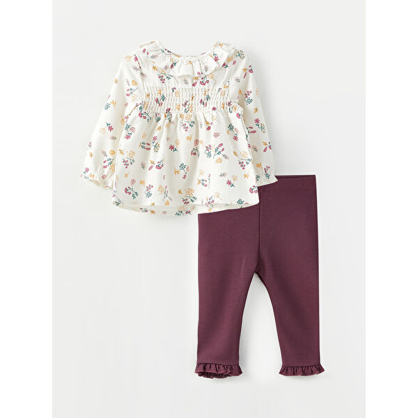Bisiklet Yaka Uzun Kollu Baskılı Kız Bebek Bluz ve Pantolon 2'li Takım Bisiklet Yaka Uzun Kollu Baskılı Kız Bebek Bluz ve Pantolon 2'li Takım