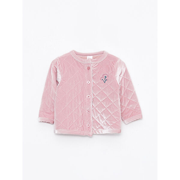 Bisiklet Yaka Uzun Kollu Nakış Detaylı Kız Bebek Mont