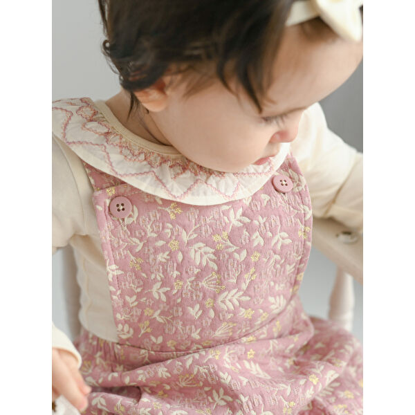 Bisiklet Yaka Uzun Kollu Kız Bebek Çıtçıtlı Body ve Salopet 2'li Takım