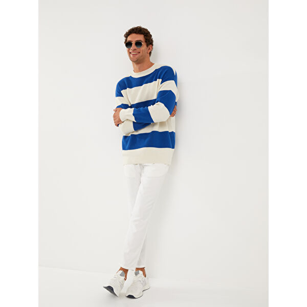 Bisiklet Yaka Uzun Kollu Çizgili Erkek Triko Kazak Bisiklet Yaka Uzun Kollu Çizgili Erkek Triko Kazak