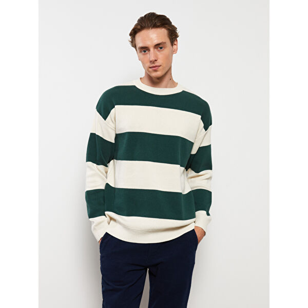 Bisiklet Yaka Uzun Kollu Çizgili Erkek Triko Kazak Bisiklet Yaka Uzun Kollu Çizgili Erkek Triko Kazak