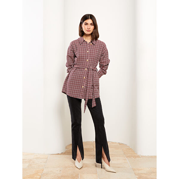 Desenli Uzun Kollu Flanel Kadın Gömlek Ceket