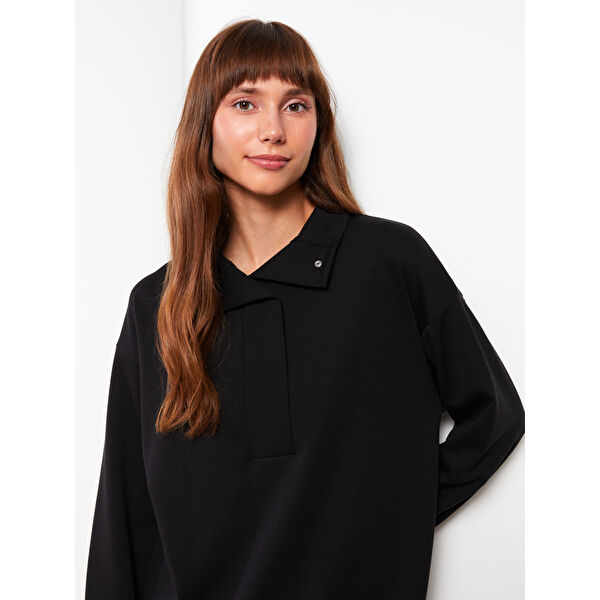 Dik Yaka Düz Uzun Kollu Oversize Kadın Tunik