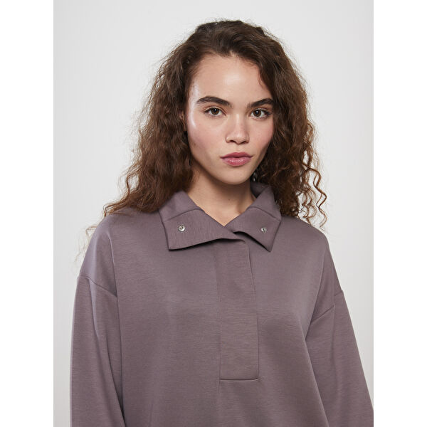 Dik Yaka Düz Uzun Kollu Oversize Kadın Tunik