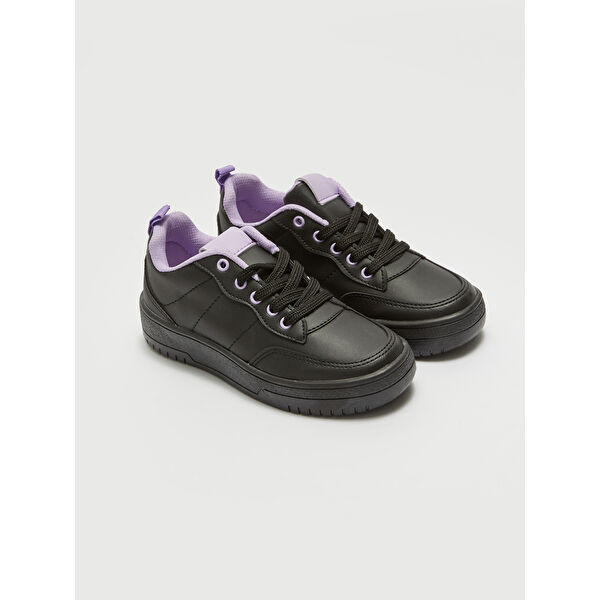 Deri Görünümlü Bağcıklı Kız Çocuk Spor Ayakkabı