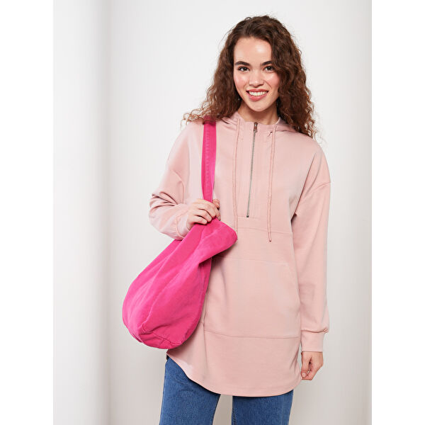 Kapüşonlu Düz Uzun Kollu Oversize Kadın Tunik