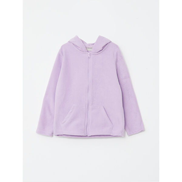 Kapüşonlu Basic Uzun Kollu Kız Çocuk Fermuarlı Sweatshirt
