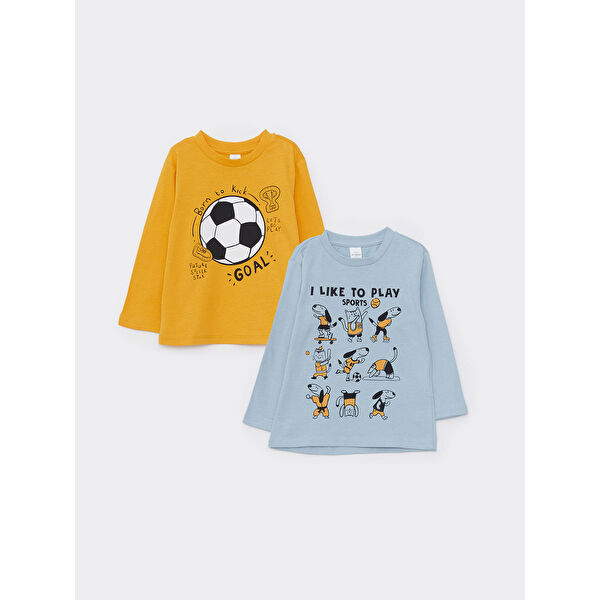 Bisiklet Yaka Uzun Kollu Baskılı Erkek Bebek Tişört 2'li