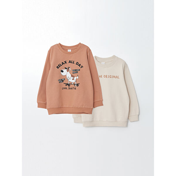 Bisiklet Yaka Uzun Kollu Baskılı Erkek Bebek Sweatshirt 2'li