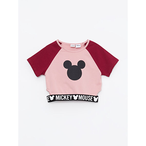 Bisiklet Yaka Mickey Mouse Baskılı Kısa Kollu Pamuklu Kız Çocuk Crop Tişört Bisiklet Yaka Mickey Mouse Baskılı Kısa Kollu Pamuklu Kız Çocuk Crop Tişört