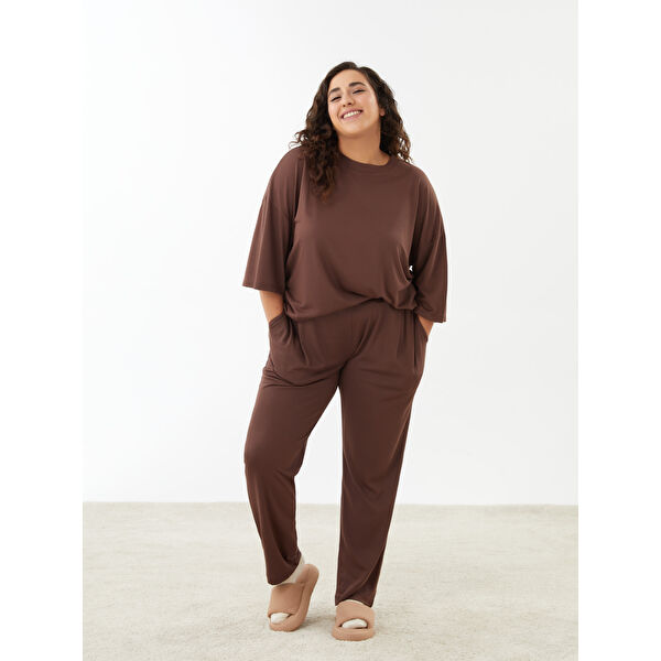 Büyük Beden Beli Lastikli Düz Kadın Pijama Alt Büyük Beden Beli Lastikli Düz Kadın Pijama Alt