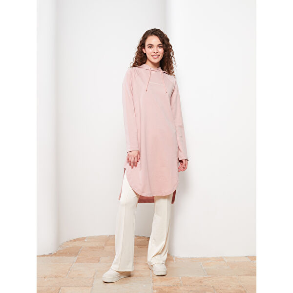 Kapüşonlu Baskılı Uzun Kollu Oversize Kadın Tunik