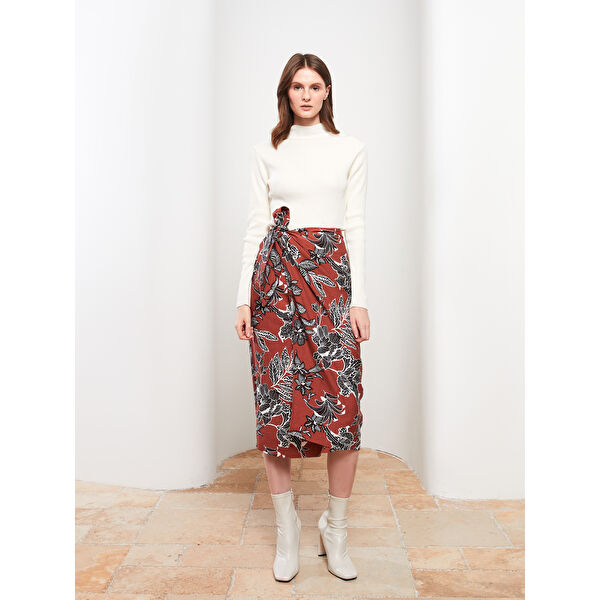 Bağlama Detaylı Desenli Kadın Etek