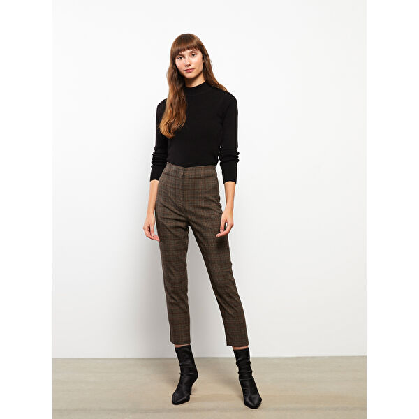 Standart Fit Ekose Kadın Pantolon