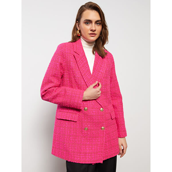 Kendinden Desenli Uzun Kollu Tüvit Kadın Blazer Ceket Kendinden Desenli Uzun Kollu Tüvit Kadın Blazer Ceket