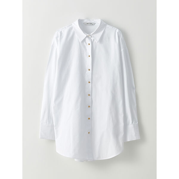 Önden Düğme Kapamalı Düz Uzun Kollu Poplin Kadın Gömlek