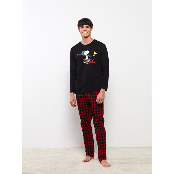 Standart Kalıp Snoopy Baskılı Erkek Pijama Takımı