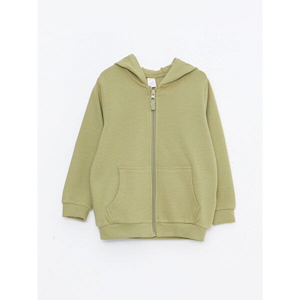 Kapüşonlu Uzun Kollu Erkek Bebek Fermuarlı Sweatshirt