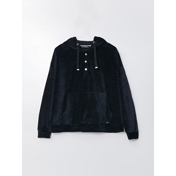 Kapüşonlu Düz Uzun Kollu Kadın Sweatshirt