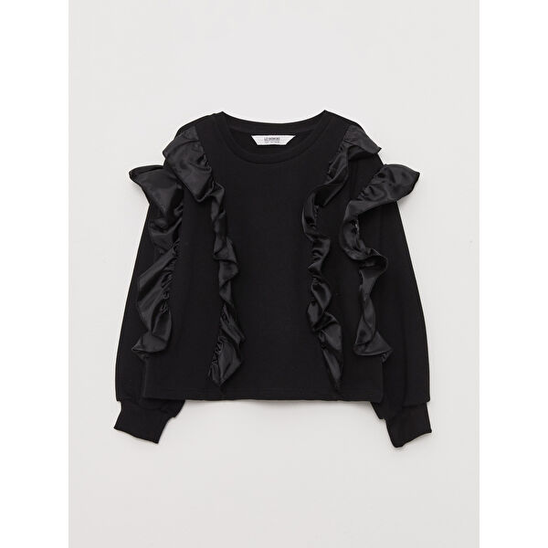 Bisiklet Yaka Fırfır Detaylı Uzun Kollu Kız Çocuk Sweatshirt Bisiklet Yaka Fırfır Detaylı Uzun Kollu Kız Çocuk Sweatshirt