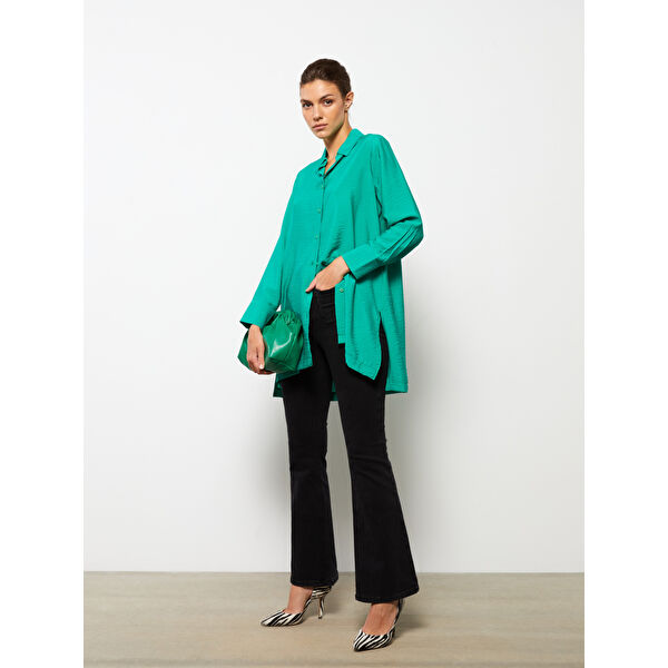 Gömlek Yaka Düz Uzun Kollu Kadın Tunik