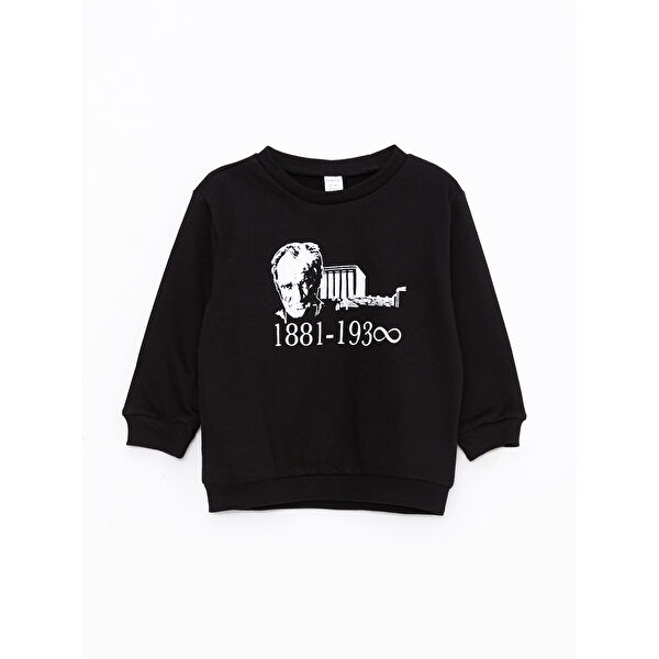 Bisiklet Yaka Uzun Kollu Atatürk Baskılı Erkek Bebek Sweatshirt Bisiklet Yaka Uzun Kollu Atatürk Baskılı Erkek Bebek Sweatshirt
