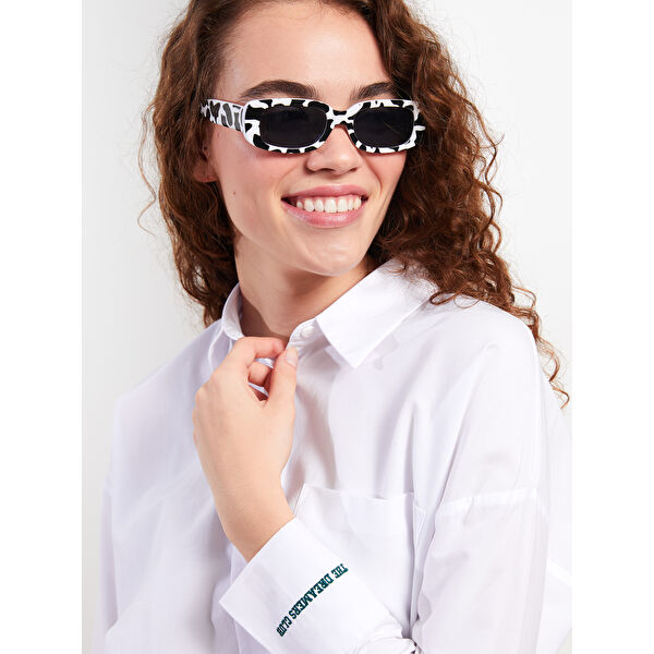 Gömlek Yaka Nakışlı Uzun Kollu Oversize Poplin Kadın Tunik