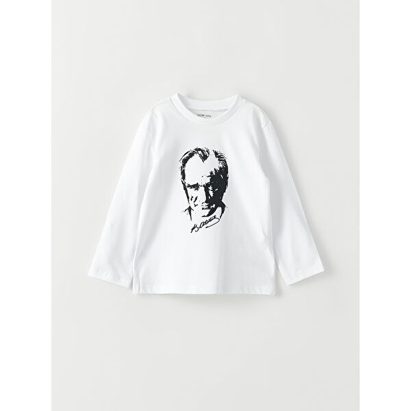 Bisiklet Yaka Uzun Kol Atatürk Baskılı Erkek Bebek Tişört Bisiklet Yaka Uzun Kol Atatürk Baskılı Erkek Bebek Tişört