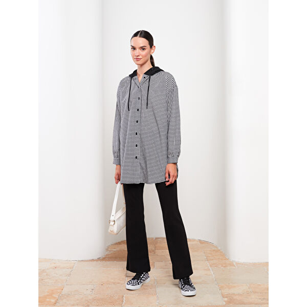 Kapüşonlu Ekose Uzun Kollu Oversize Kadın Tunik Kapüşonlu Ekose Uzun Kollu Oversize Kadın Tunik