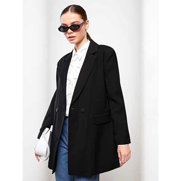 Önden Düğme Kapamalı Düz Uzun Kollu Kadın Ceket