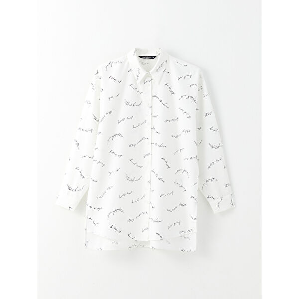 Gömlek Yaka Desenli Uzun Kollu Poplin Kadın Tunik