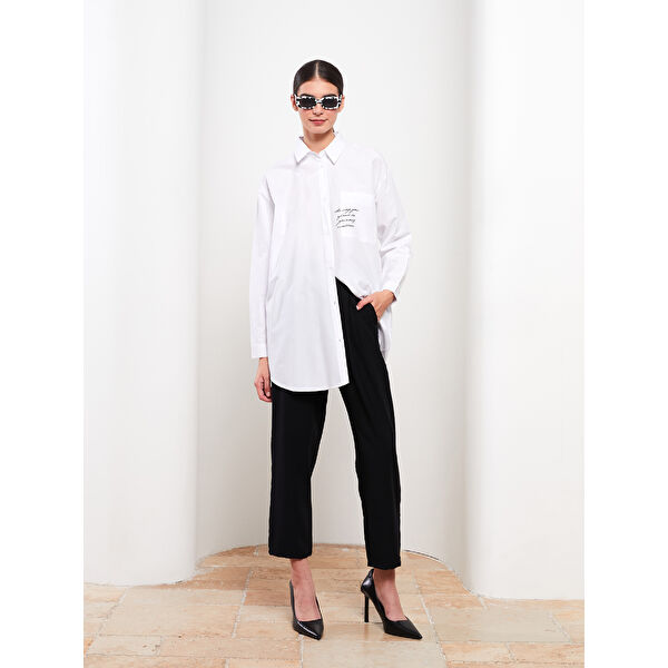 Gömlek Yaka Yazı Baskılı Uzun Kollu Oversize Kadın Tunik Gömlek Yaka Yazı Baskılı Uzun Kollu Oversize Kadın Tunik