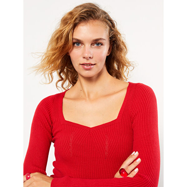 Kare Yaka Düz Uzun Kollu Kadın Triko Kazak Kare Yaka Düz Uzun Kollu Kadın Triko Kazak