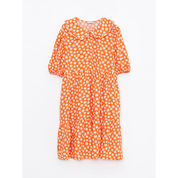 Bebe Yaka Desenli Kısa Kollu Viskon Kız Çocuk Elbise Bebe Yaka Desenli Kısa Kollu Viskon Kız Çocuk Elbise