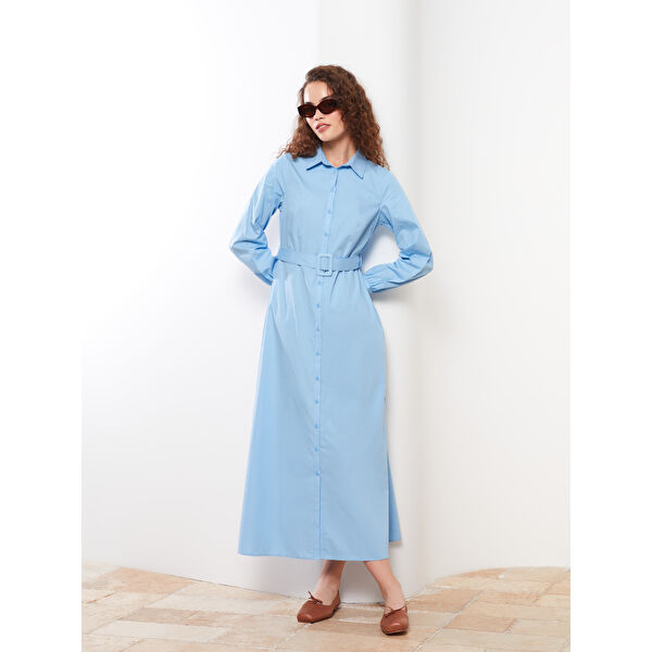 Gömlek Yaka Düz Uzun Kollu Poplin Kadın Elbise Gömlek Yaka Düz Uzun Kollu Poplin Kadın Elbise