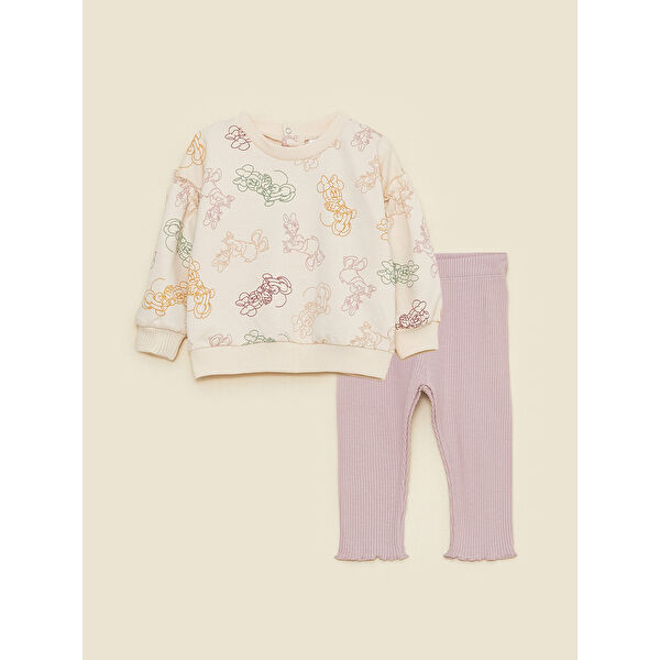 Bisiklet Yaka Uzun Kollu Disney Baskılı Kız Bebek Sweatshirt ve Tayt 2'li Takım Bisiklet Yaka Uzun Kollu Disney Baskılı Kız Bebek Sweatshirt ve Tayt 2'li Takım