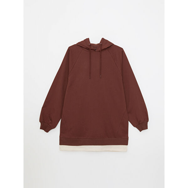 Kapüşonlu Düz Uzun Kollu Oversize Kadın Tunik