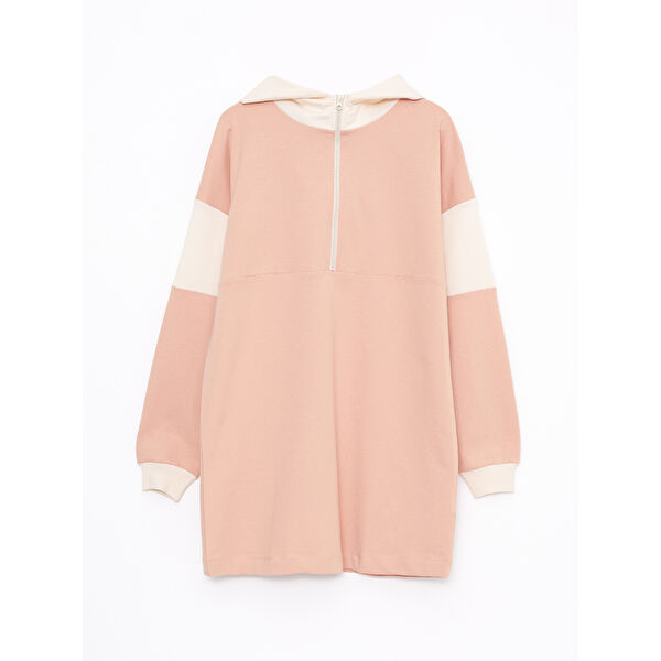 Kapüşonlu Renk Bloklu Uzun Kollu Kadın Tunik