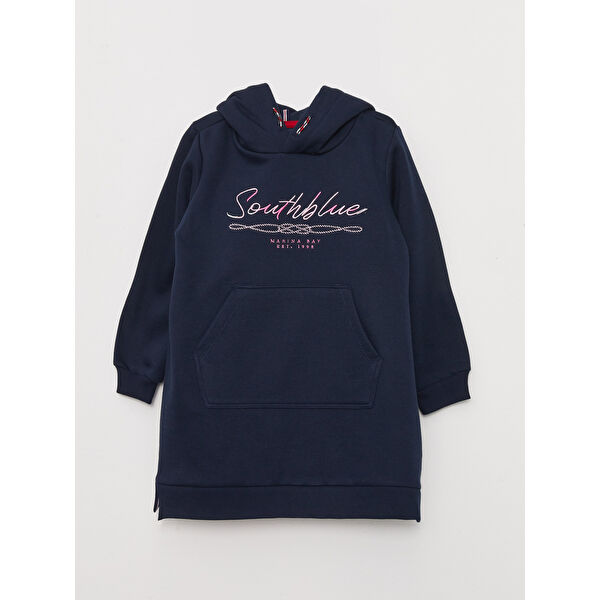 Kapüşonlu Nakışlı Uzun Kollu Kız Çocuk Tunik