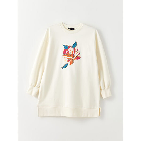 Bisiklet Yaka Baskılı Uzun Kollu Oversize Kadın Tunik