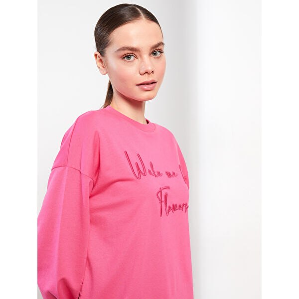 Bisiklet Yaka Baskılı Uzun Kollu Oversize Kadın Tunik