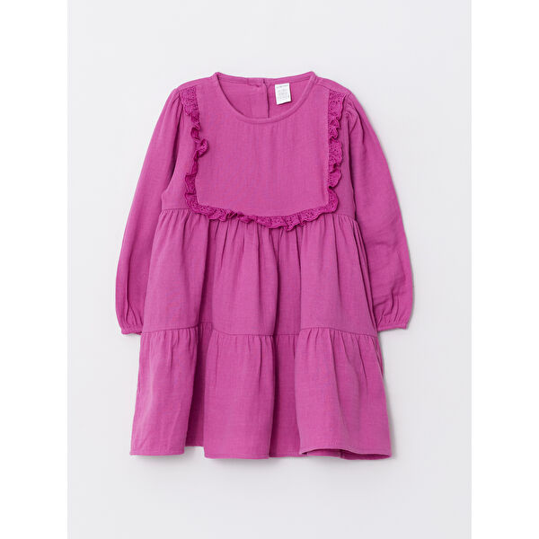 Bisiklet Yaka Uzun Kollu Basic Kız Bebek Elbise