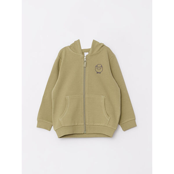 Kapüşonlu Uzun Kollu Nakış Detaylı Erkek Bebek Fermuarlı Sweatshirt