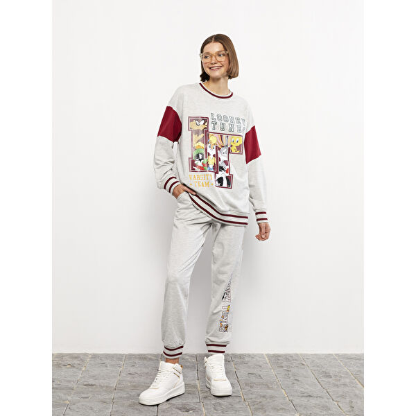Beli Lastikli Looney Tunes Baskılı Kadın Jogger Eşofman Altı