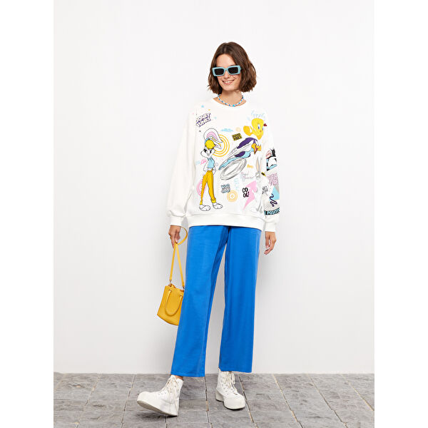 Bisiklet Yaka Disney Baskılı Uzun Kollu Kadın Sweatshirt Bisiklet Yaka Disney Baskılı Uzun Kollu Kadın Sweatshirt