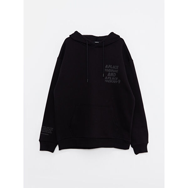 Oversize Kapüşonlu Uzun Kollu Baskılı Erkek Sweatshirt