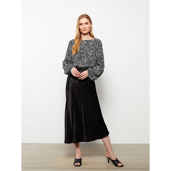 Bisiklet Yaka Desenli Uzun Kollu Viskon Kadın Bluz