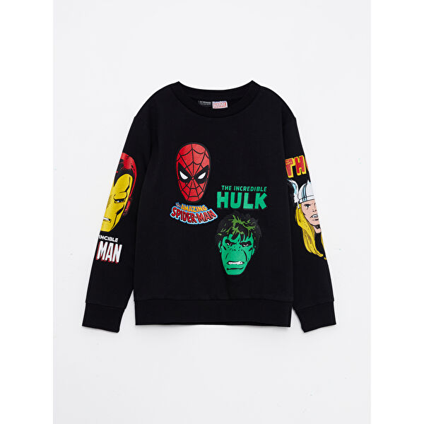 Bisiklet Yaka Marvel Baskılı Uzun Kollu Erkek Çocuk Sweatshirt